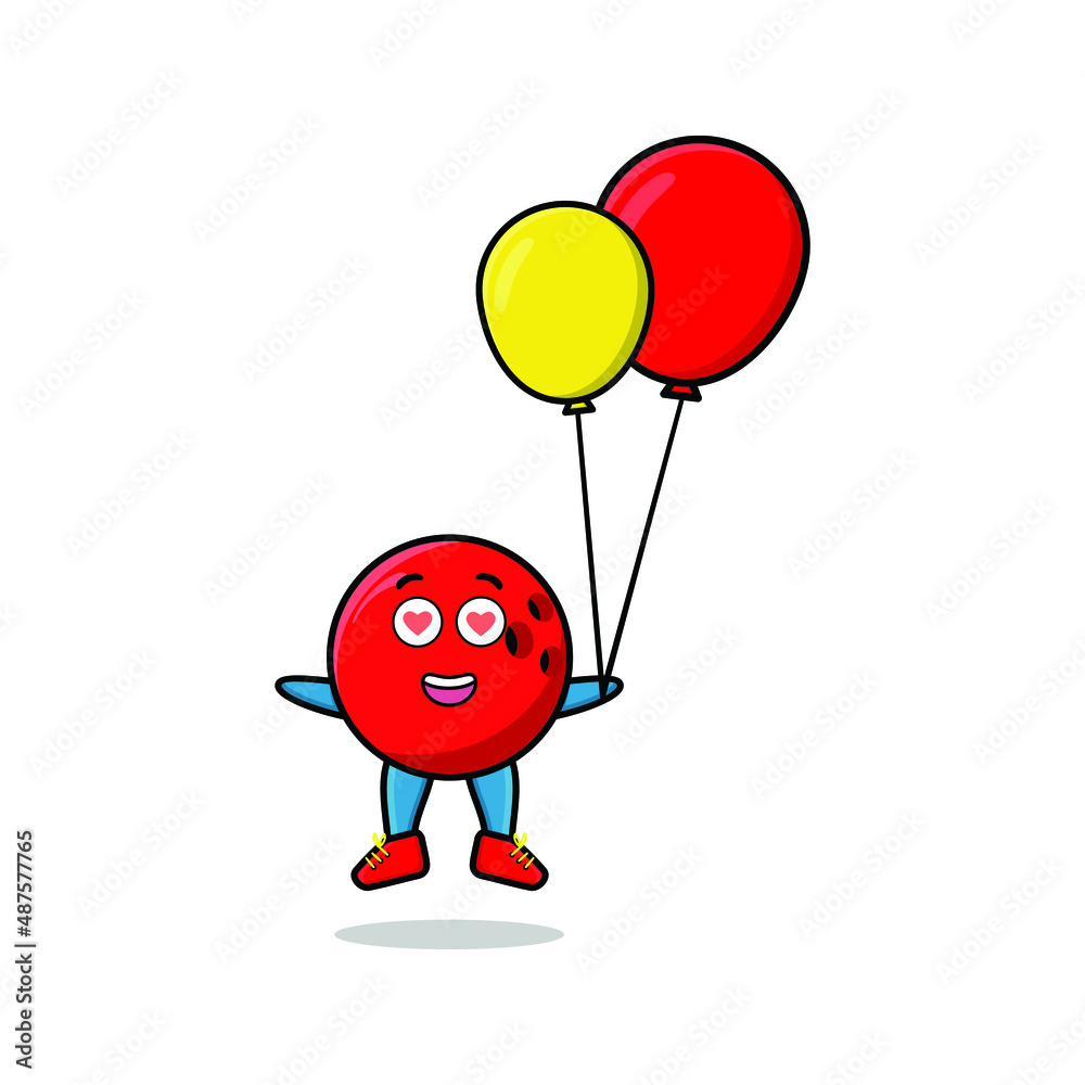 Cute cartoon bowling ball floating with balloon cartoon vector ...