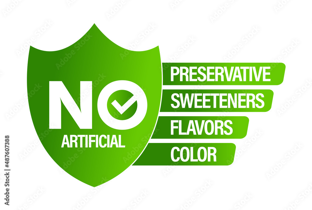 no artificial preservatives, sweetners, flavors and colors vector icon ...