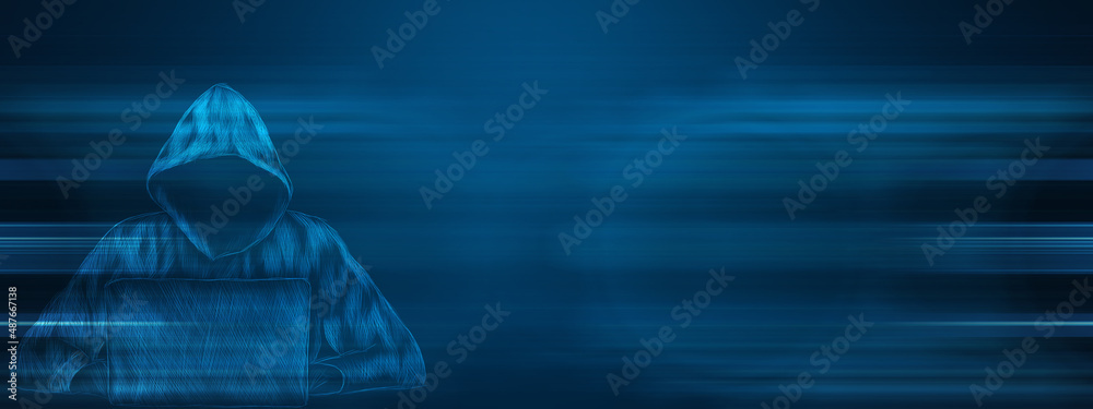 Cybersecurity, computer hacker with hoodie Stock Illustration | Adobe Stock