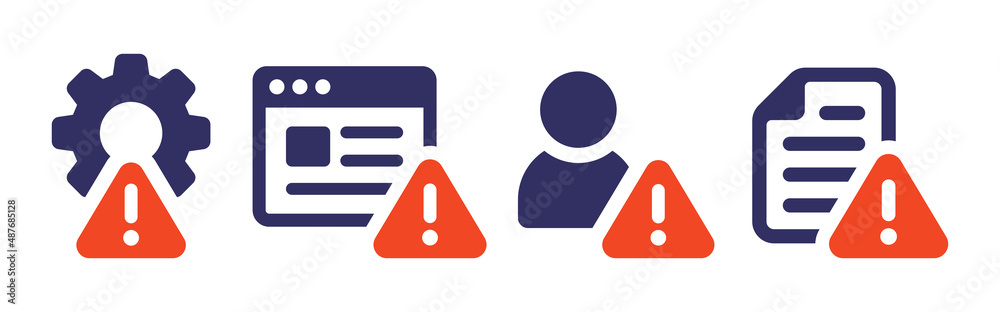 Technical issue icon set. Problem, error and warning symbol. Stock ...