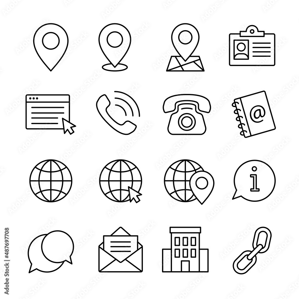 Vector illustration of contact icon set in outlined style. Perfect for ...