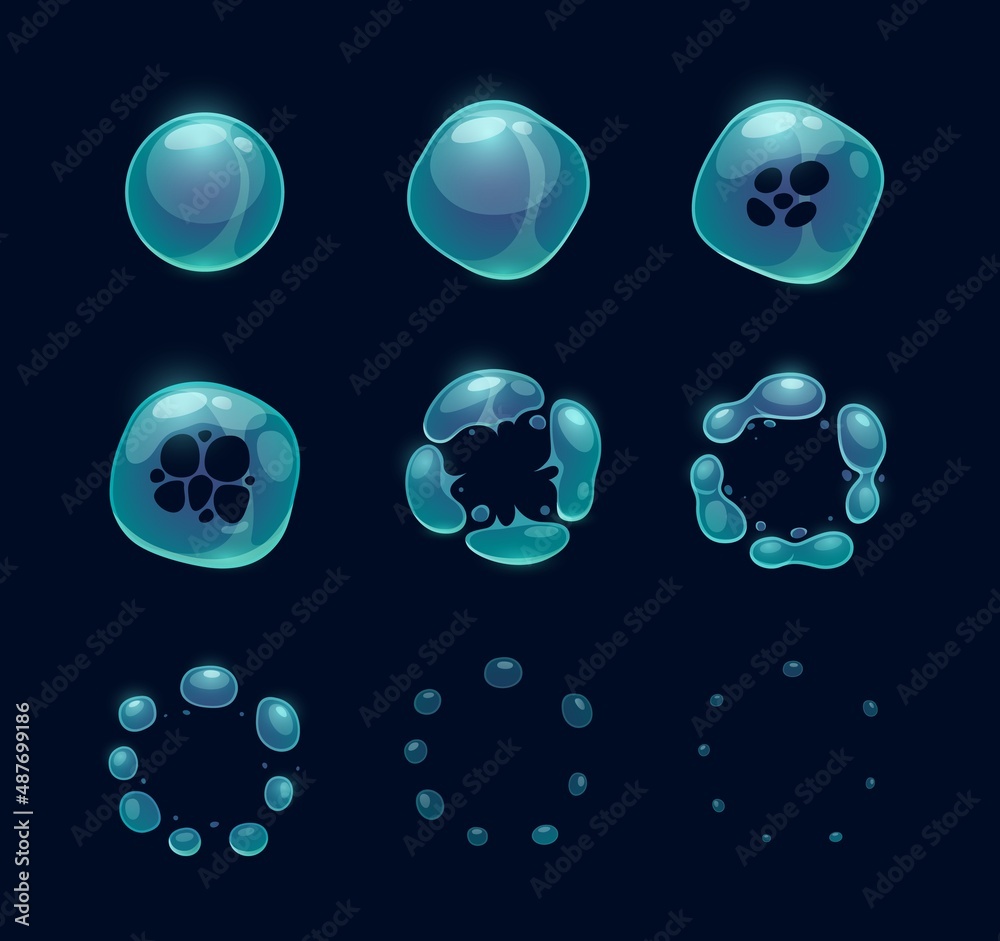 Soap bubble burst effect animated sprite, transparent bubble explosion ...