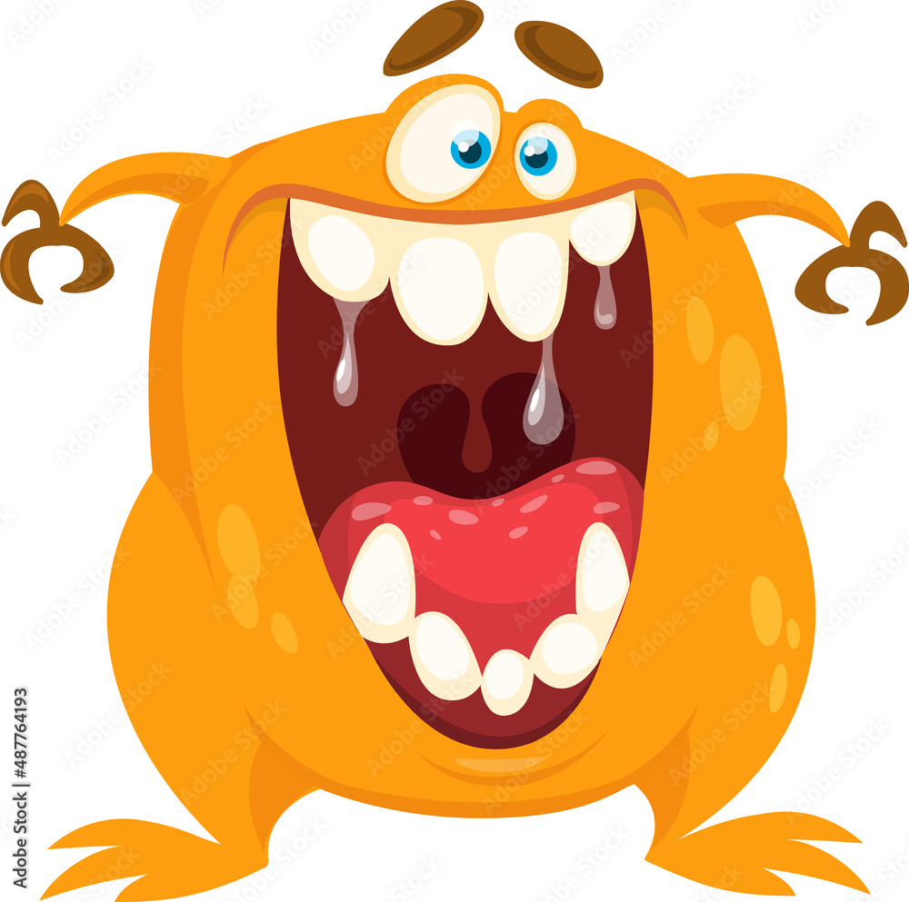 Funny cartoon smiling monster character. Illustration of cute and happy ...
