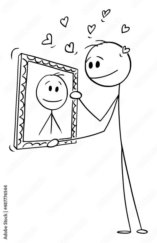 Self-loving Person Holding His Own Portrait Painting, Vector Cartoon ...