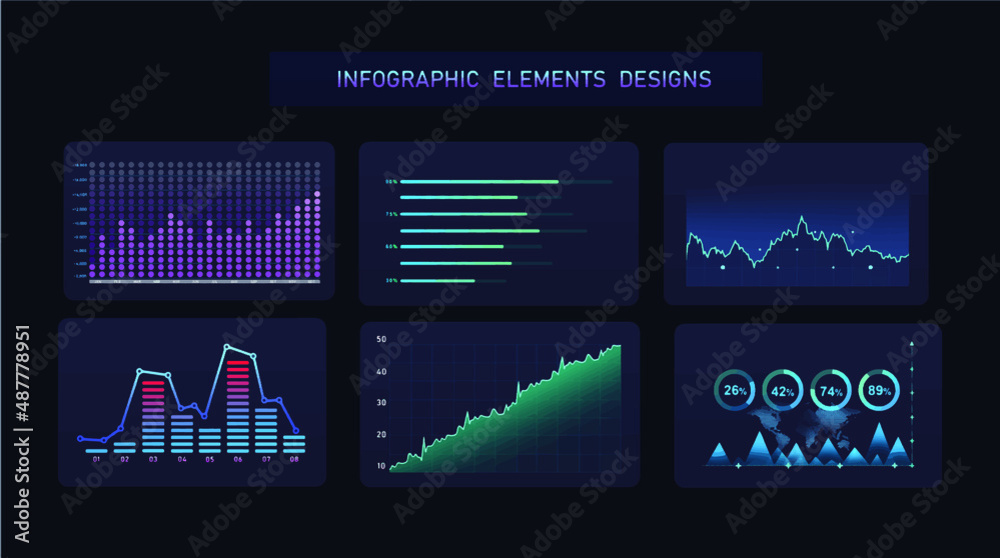 Different Elements interface with futuristic charts. HUD charts diagram ...