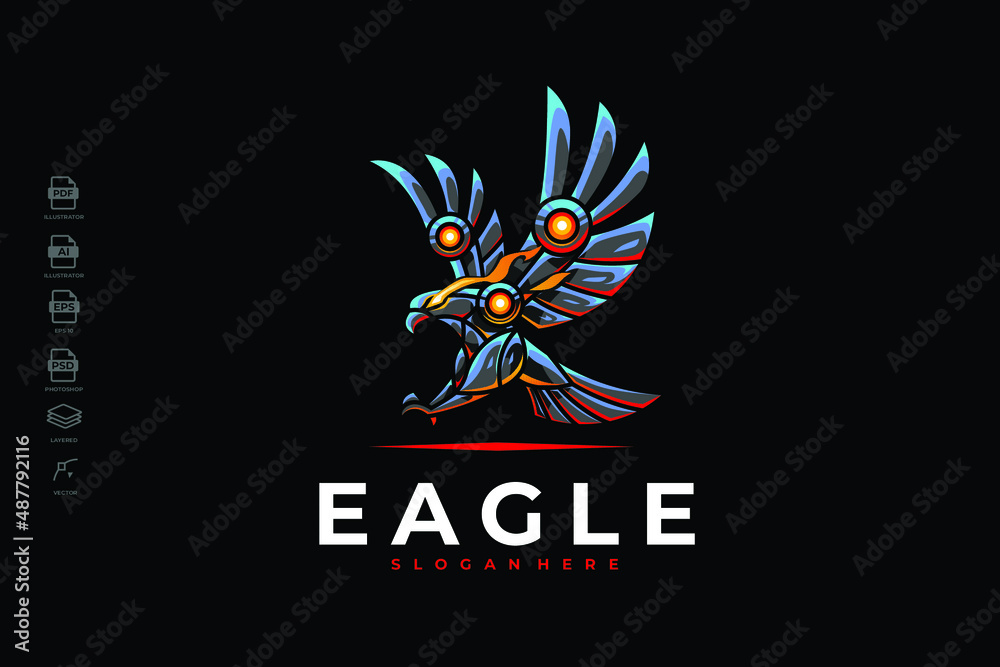 Modern Mecha Robotic Eagle Logo Design Template Stock Vector | Adobe Stock
