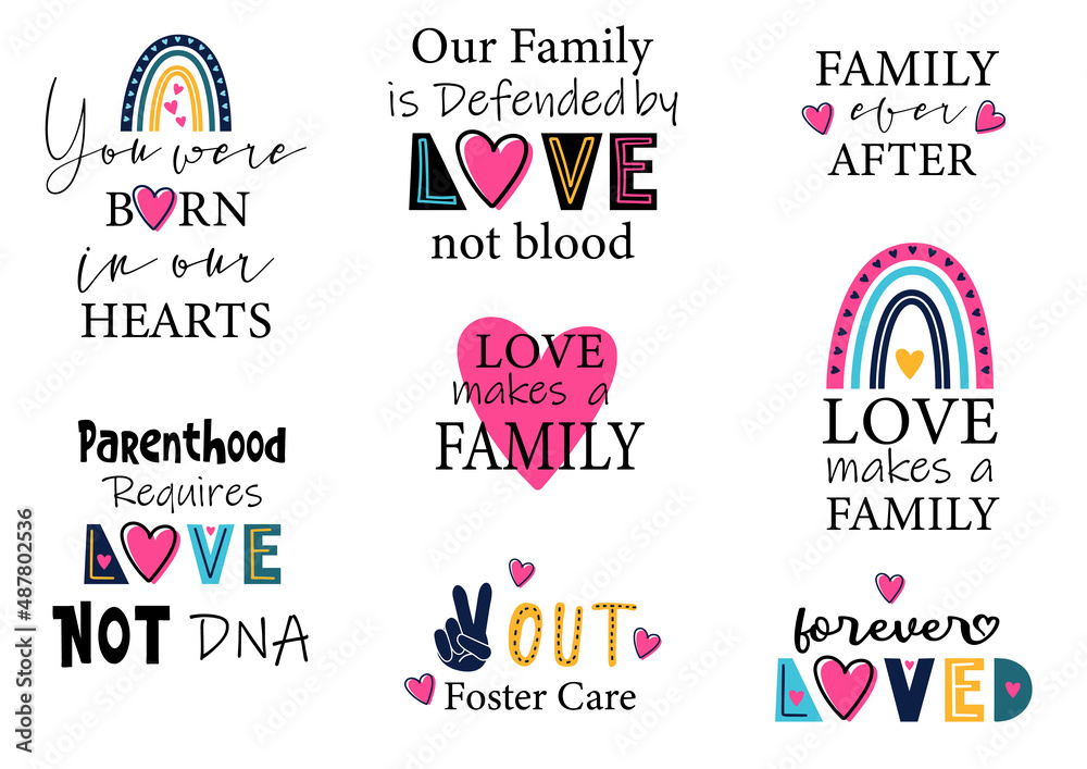 Adoption Children Set with inspiration Quotes. Phrase about Love inside ...