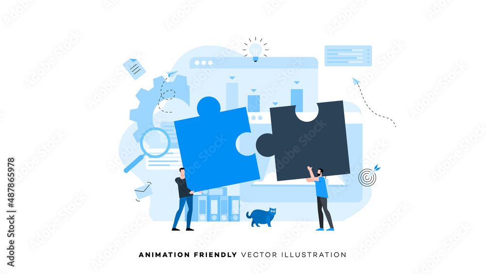 Two people connect puzzles. Animation ready duik friendly vector ...