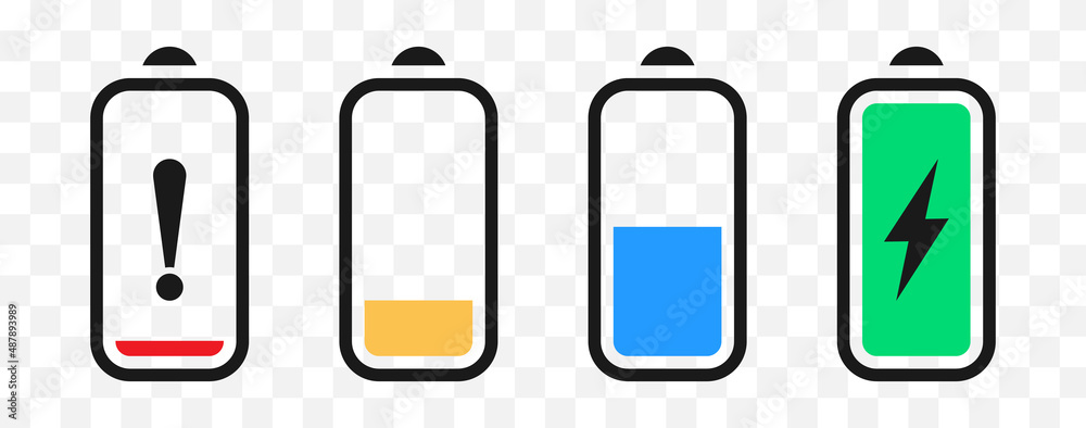 Battery icon set colors vector. Isolated smartphone battery level icons ...