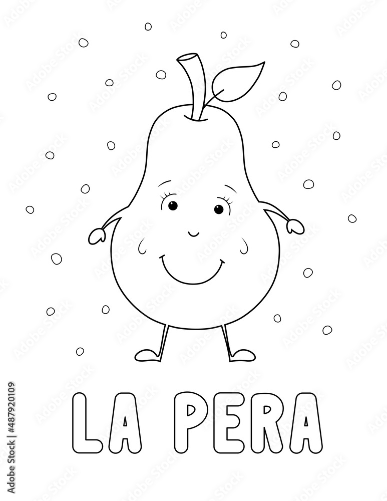 coloring sheet for kids of easy words in spanish, the pear. you can ...