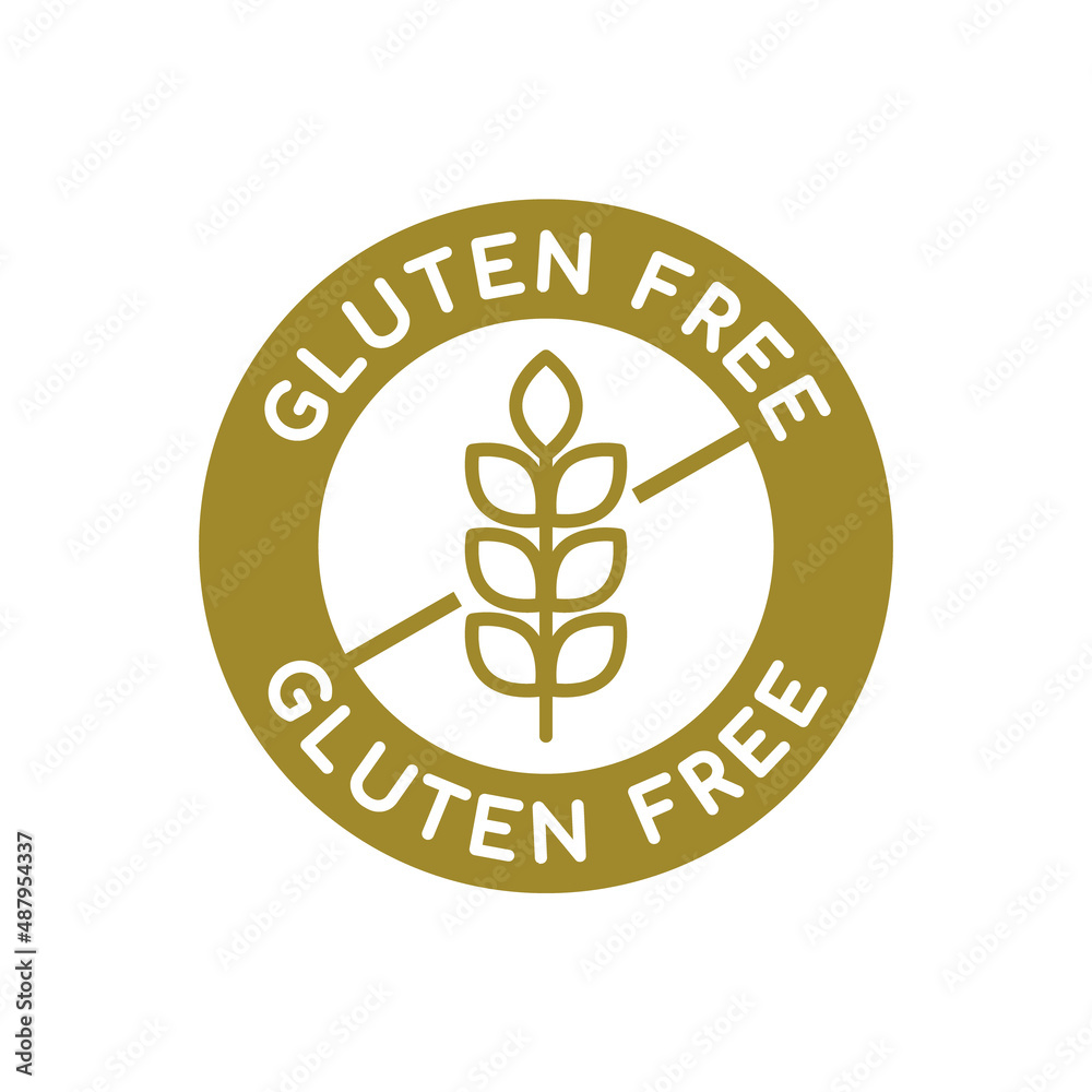 Vector de Stock Gluten free logo. Wheat icon in a golden circle. Round ...