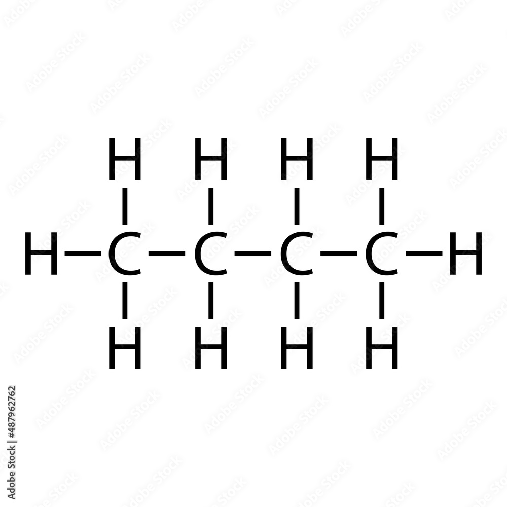 Butane, organic chemical compound, molecule. Stick model and ...