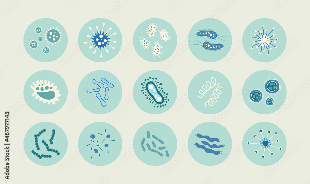Set icon of different Bundle of infectious microorganisms isolated ...