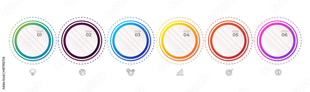 Image vectorielle Stock Line step infographic. 6 options workflow diagram, circle timeline ...