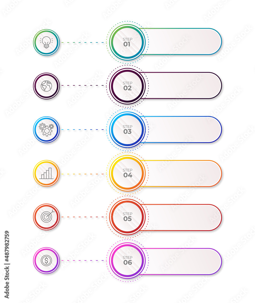 Vector de Stock Line step infographic. 6 options workflow diagram, circle timeline number ...