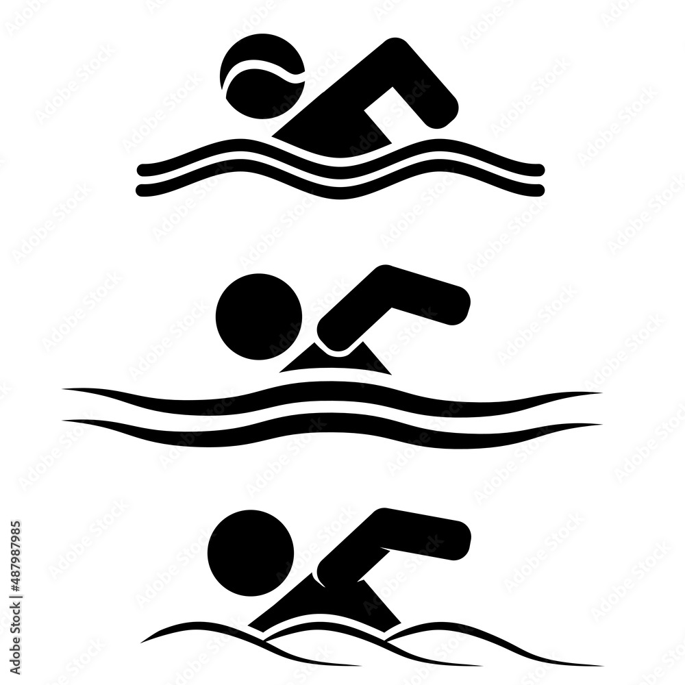 Man Swimming Graphic Icon Set. Summer Swim Water Information. Logo ...