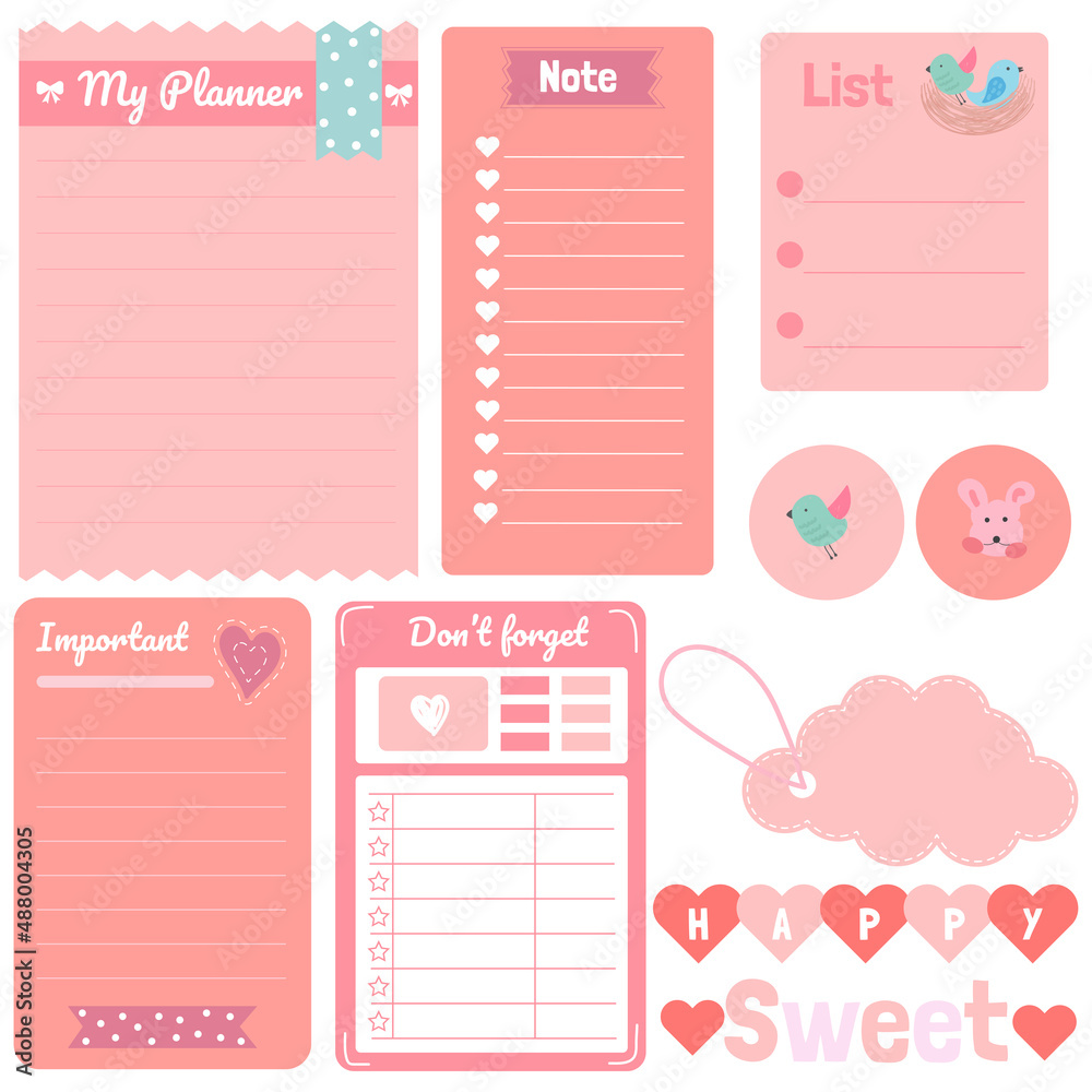 Cute paper notes. Stationary set. Scrapbook notes and cards.Printable ...