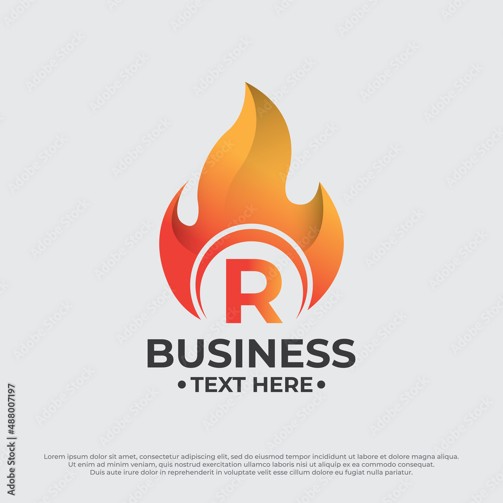 Burning flame fire illustration with capital letter R design template ...