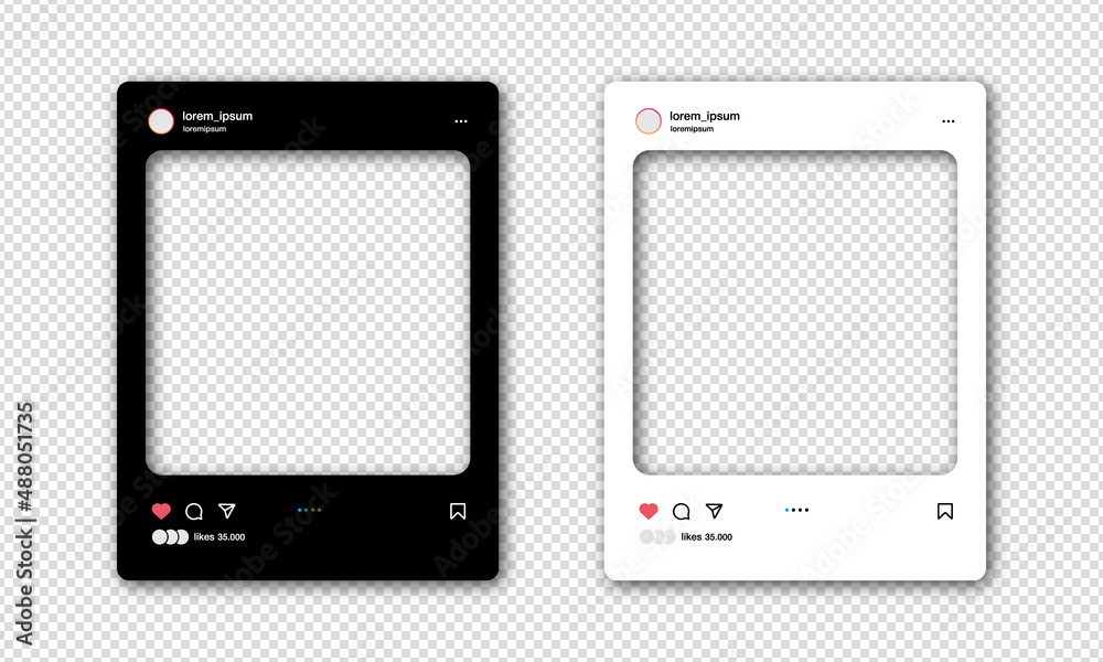 Instagram post template set. Isolated Instagram photo frame on transparent background. Posts ...