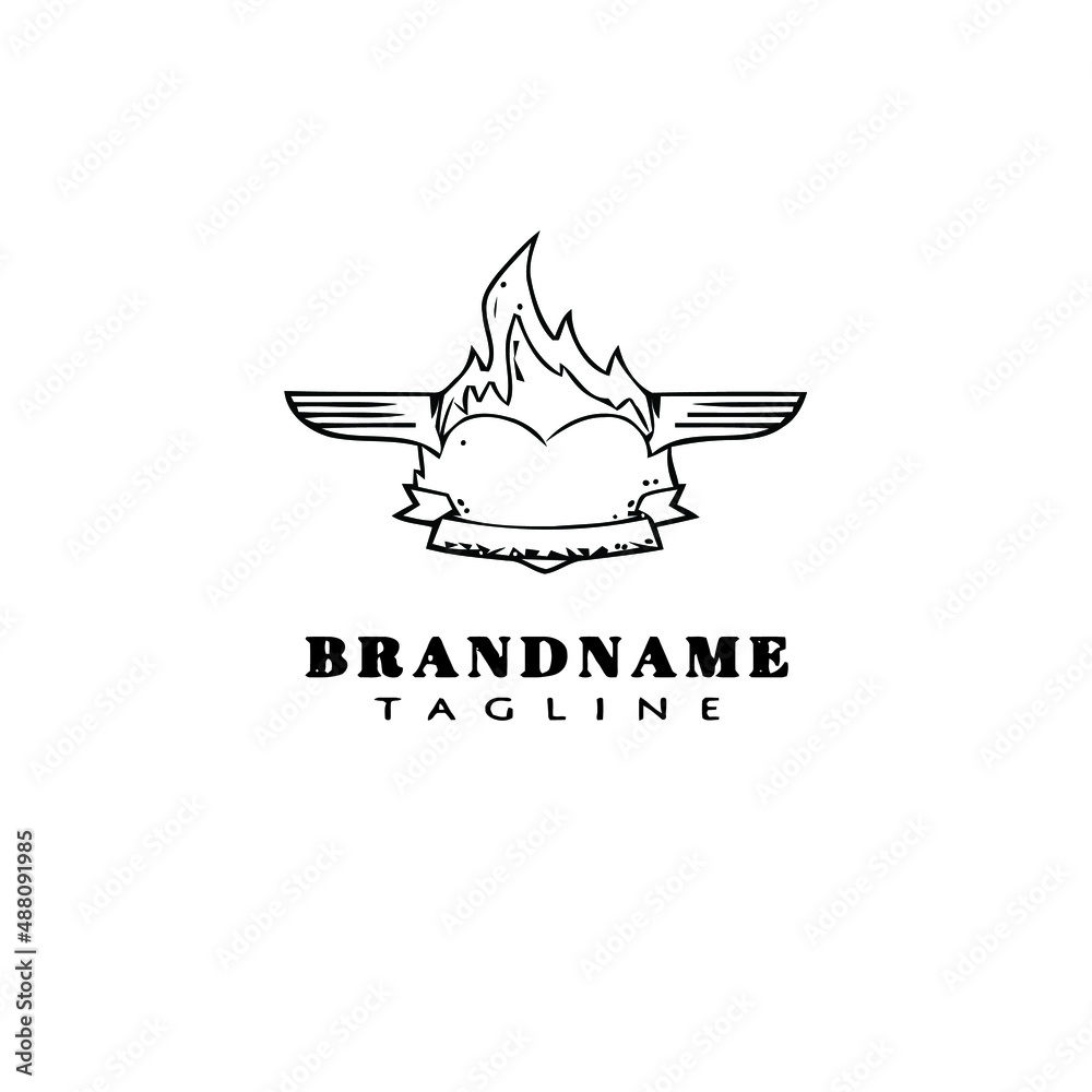 flaming heart logo cartoon icon unique template black isolated vector ...