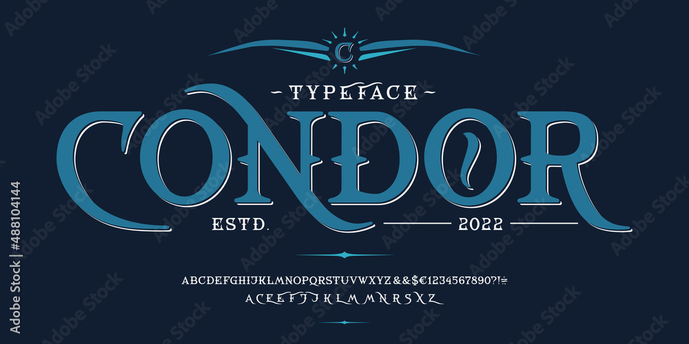 Font Condor. Vintage design. Old label, logo Stock Vector | Adobe Stock