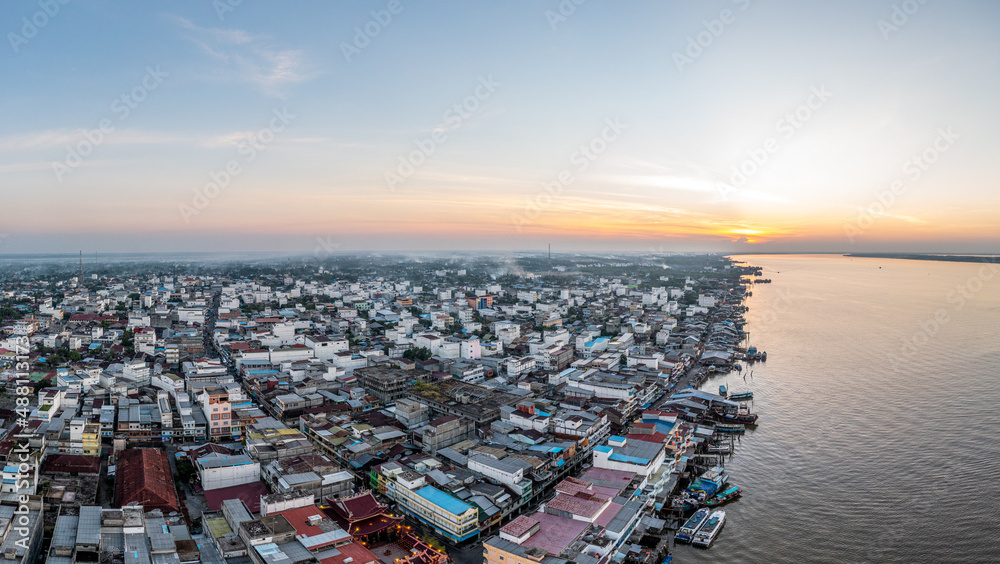 Sunset time in Selat Panjang City, Riau Province in Indonesia. This ...