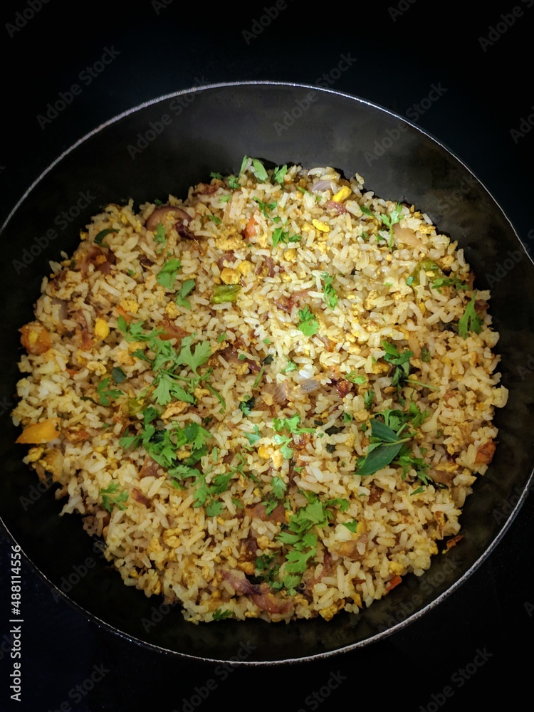 Asia Chinese China food cuisine. Authentic Yangzhou fried rice with egg ...