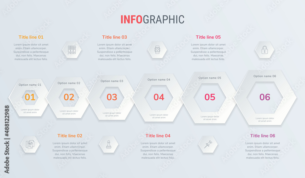 Red vector infographics timeline design template with honeycomb ...