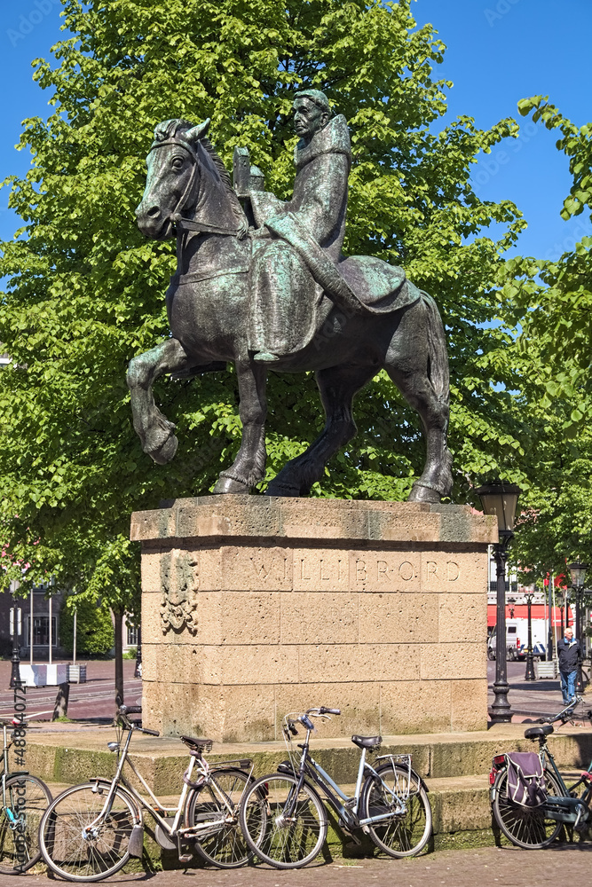 Utrecht, Netherlands. Equestrian statue of St. Willibrord, the first ...