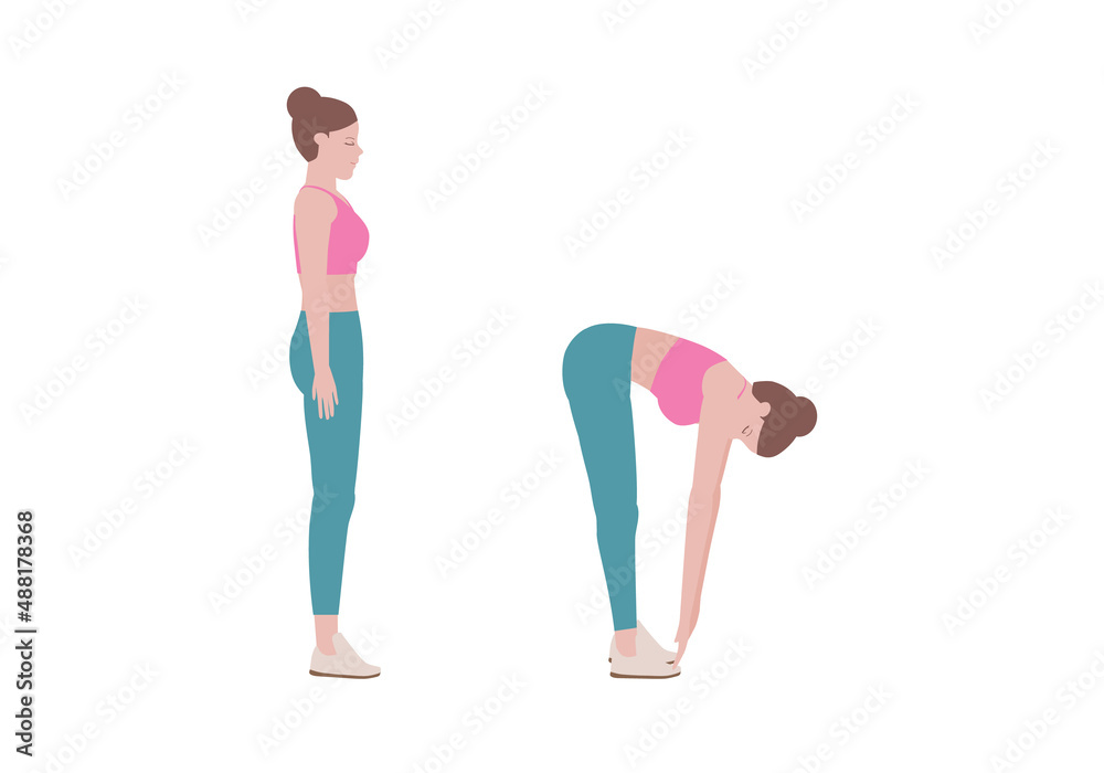 Women doing exercises. Step by step instruction for doing standing toe ...