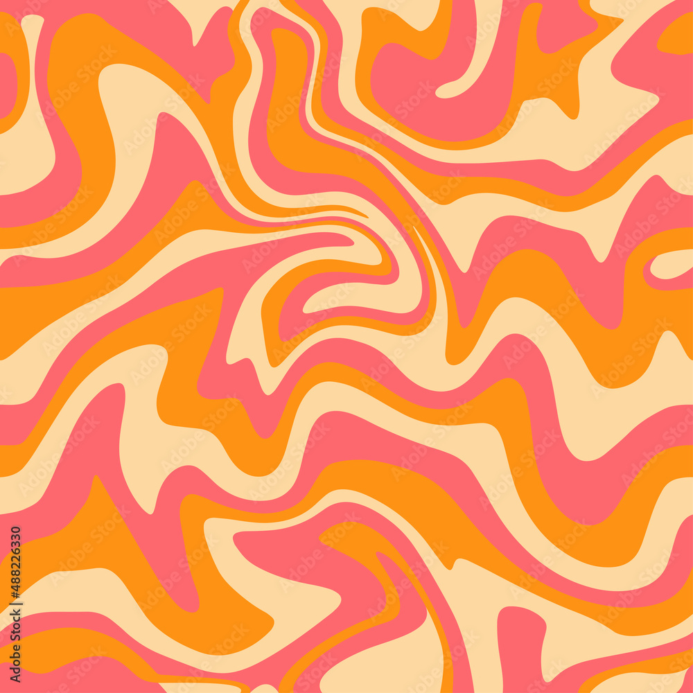 เวกเตอร์ Stock 1970 Wavy Swirl Seamless Pattern in Orange and Pink ...