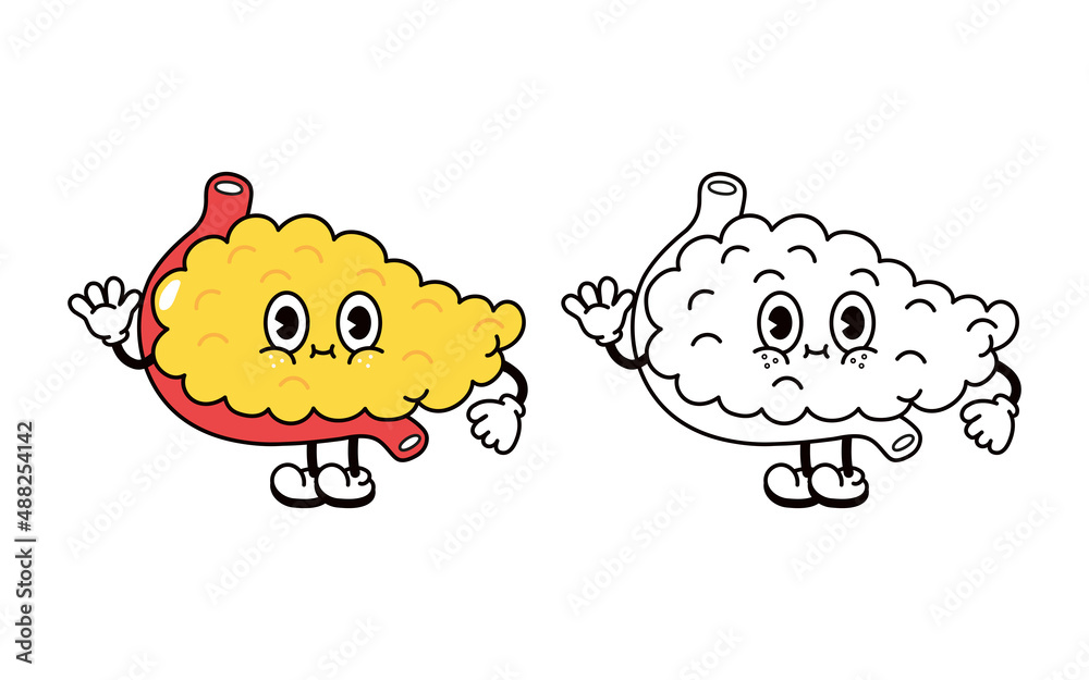 Cute funny pancreas character. Vector hand drawn traditional cartoon ...