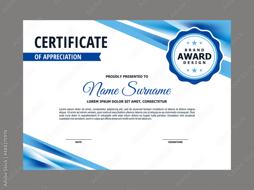 Certificate Template with Blue Corner Element Design, Blue Smooth ...