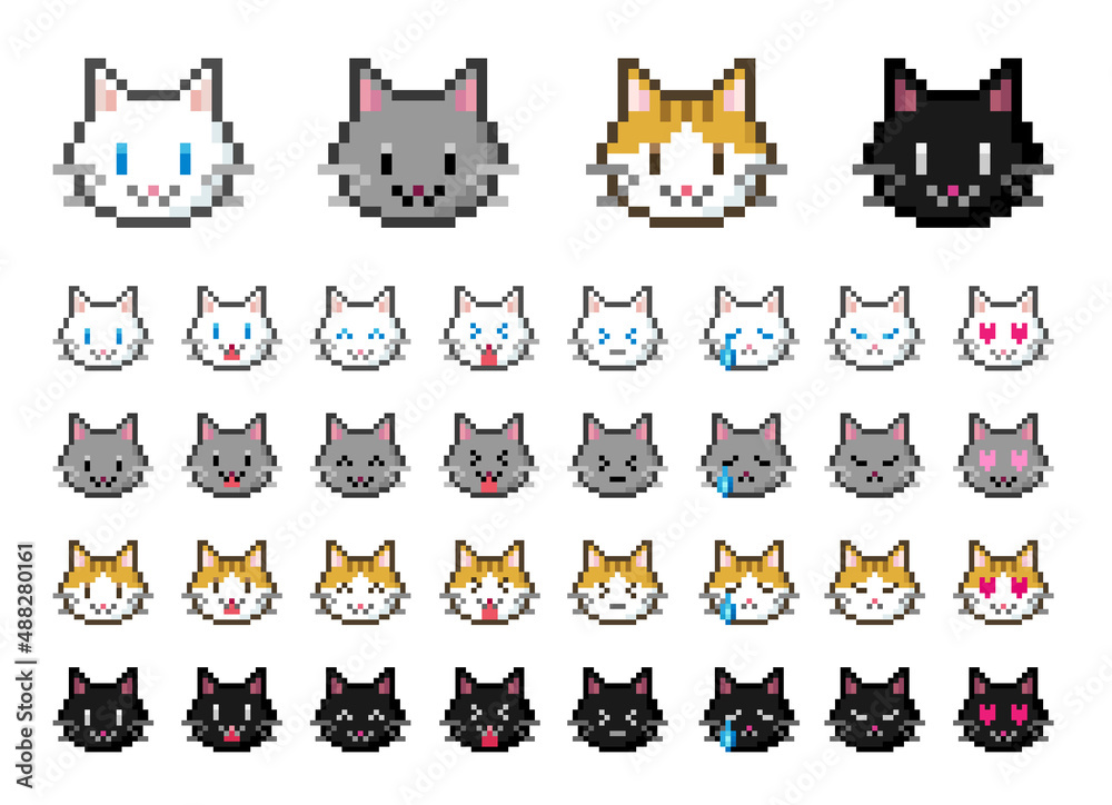 Cat emoji (Pixel art style vector illustration) Stock Vector | Adobe Stock