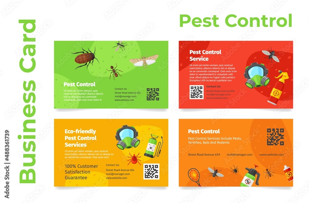Collection eco friendly pest control service business card vector ...