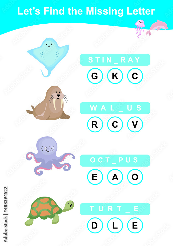 Find the missing letter worksheet. Preschool worksheet with sea animals ...