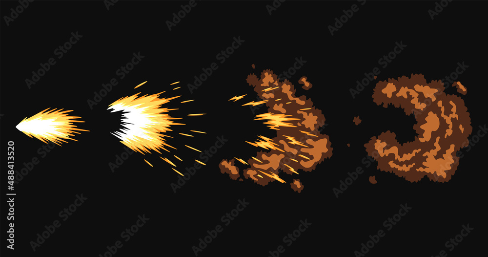 Gun flashes or gunshot animation. Collection of fire explosion effect ...