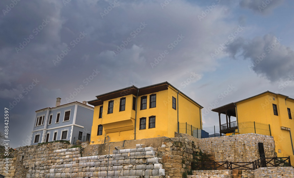 Turkey Milas houses built in the 19th century . The entrance to the two ...