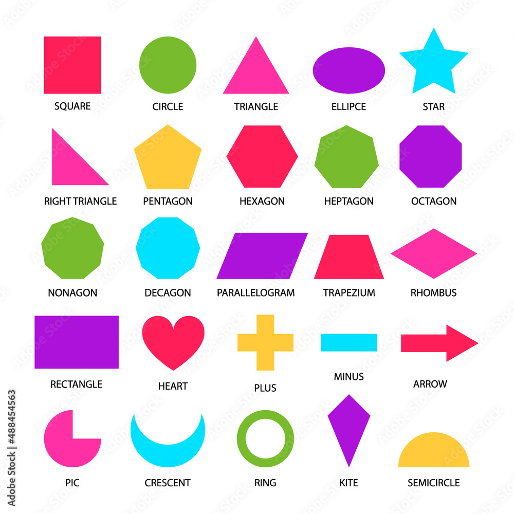 Basic shapes geometric form collection for primary school or preschool ...