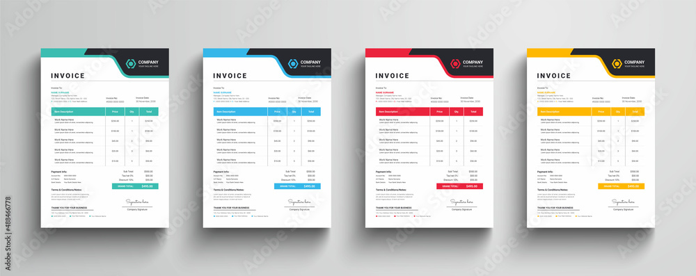 Modern and creative invoice layout | Four color variation invoice ...