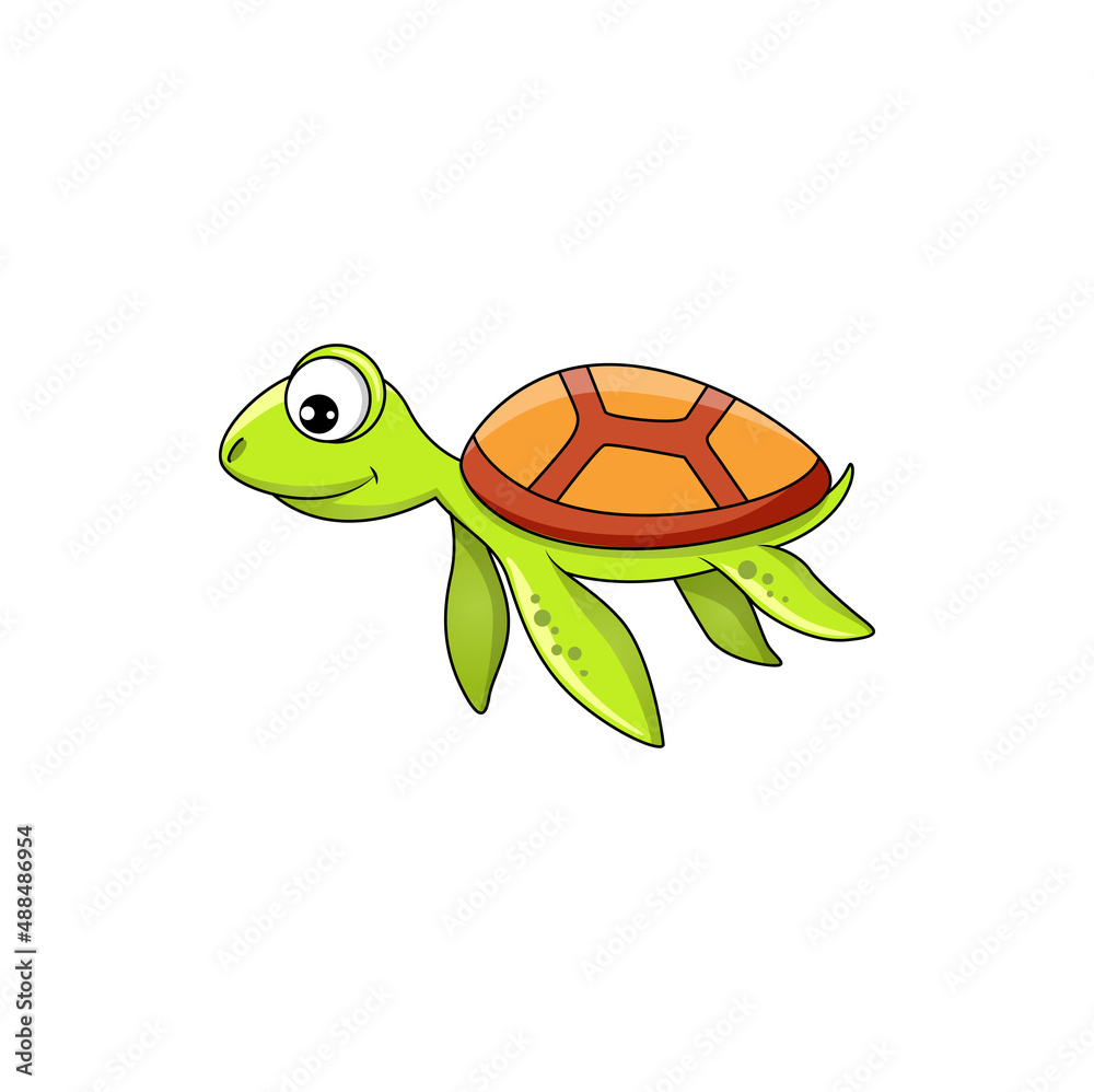 Cartoon sea turtle isolated marine animal cute funny aquatic personage ...