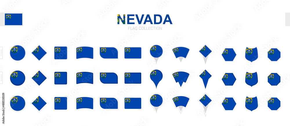 Large collection of Nevada flags of various shapes and effects. Stock ...