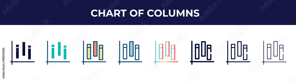 chart of columns icon in 8 styles. line, filled, glyph, thin outline ...