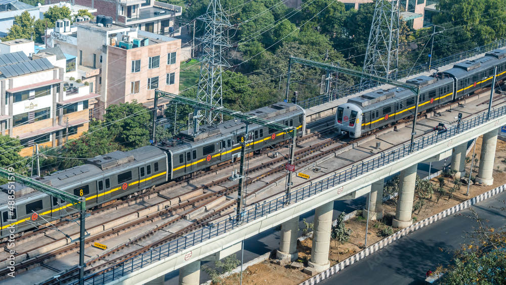New Delhi, Gurgaon, Gurugram - Aerial view of Gurgaon Delhi Metro ...