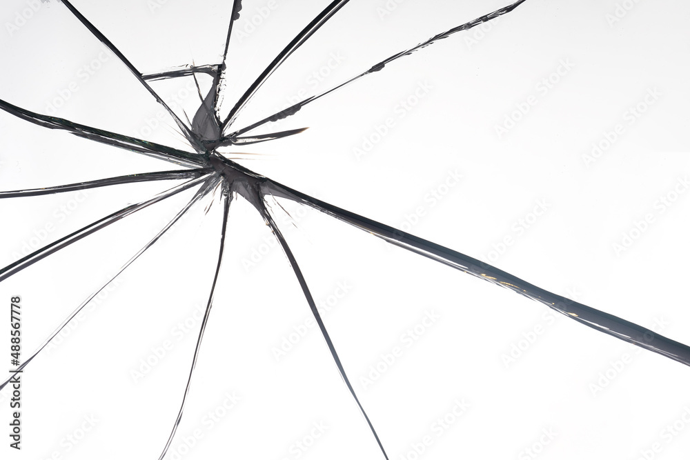 Broken glass close-up. Problem metaphor. White background with crack ...