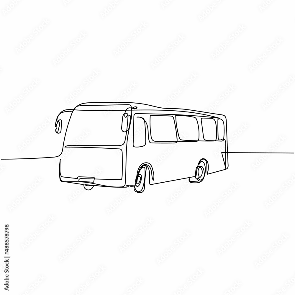 Continuous one simple single abstract line drawing of bus icon in ...
