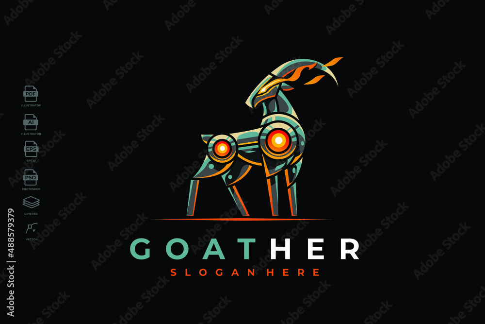 Modern Mecha Robotic Goat Ram Logo Design Template Stock Vector | Adobe ...