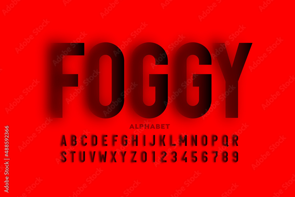 Font design with blurry effect, alphabet letters and numbers, vector ...