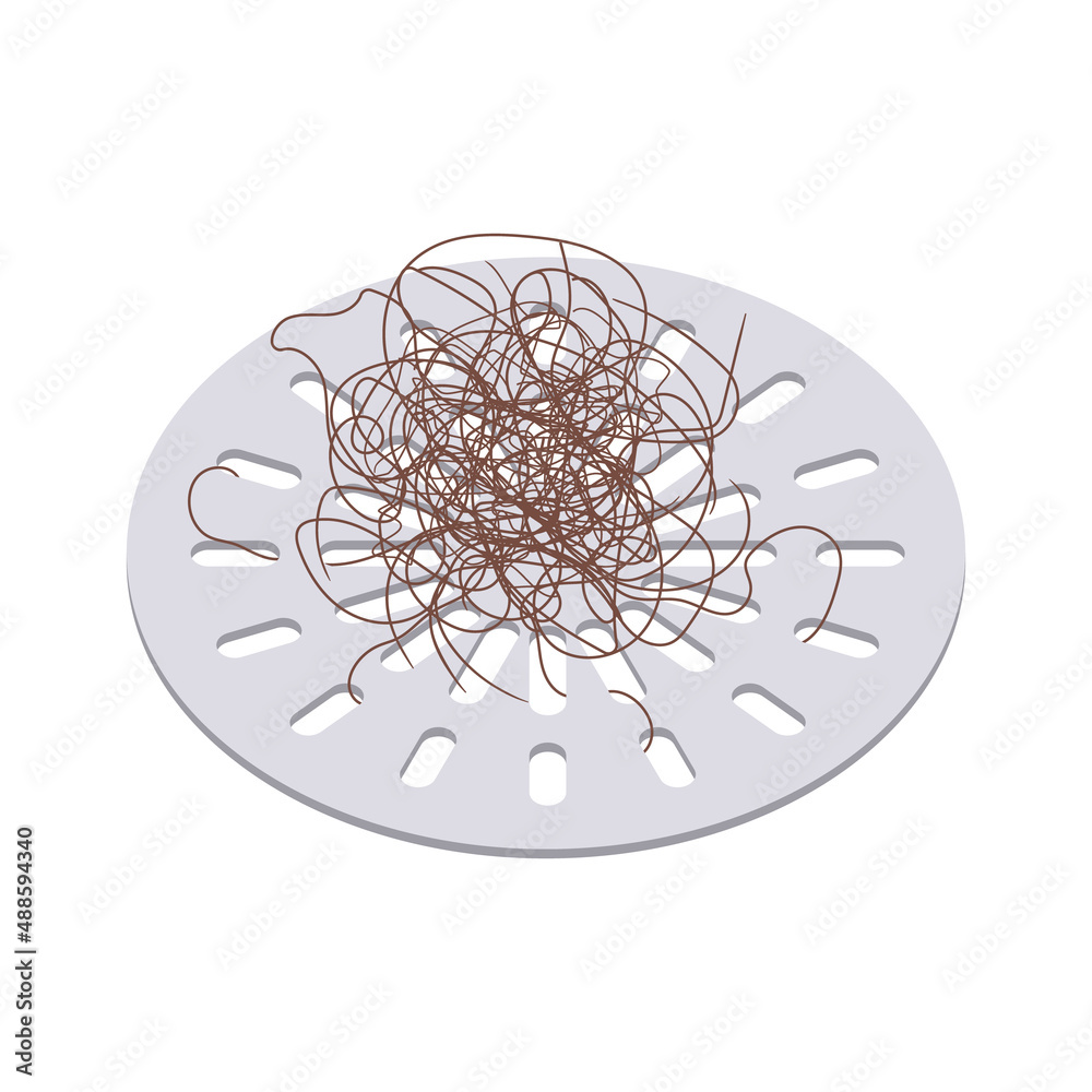 Hair clump stuck in the shower drain grid. Hair fall problem. Alopecia ...