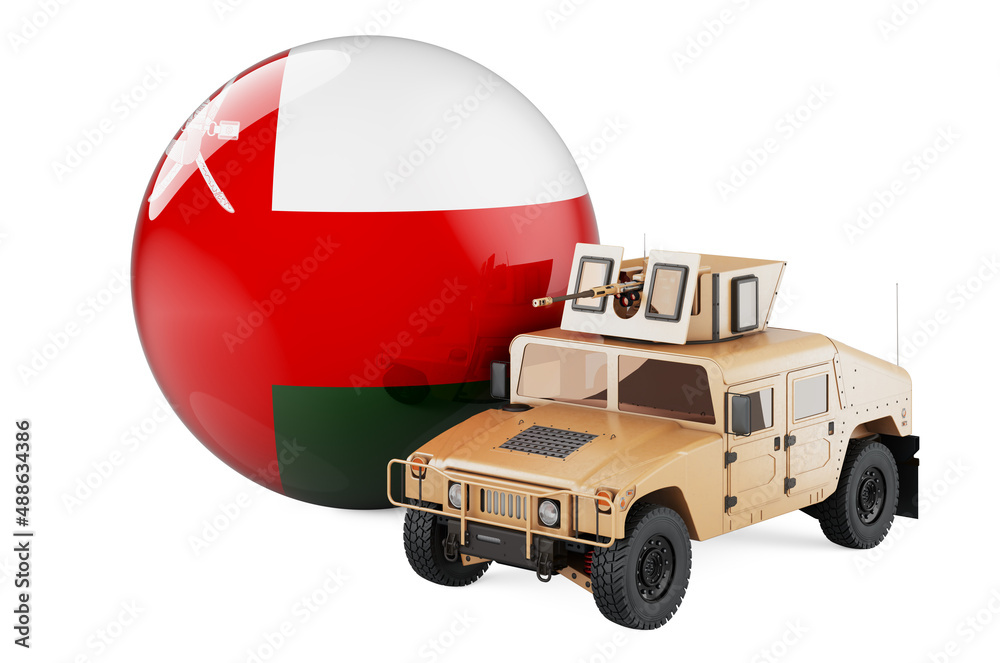 Military truck with Omani flag. Combat defense of Oman, concept. 3D ...